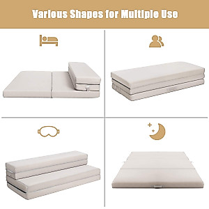 Giantex 4" Thick Folding Portable Mattress Pad Sofa Bed with Carrying Handles and Removable Washable Fabric, High-Density Foam Futon Sleepover Guest Easy to Store (Twin XL, Gray)