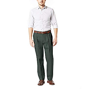 Dockers Men's Classic Fit Signature Khaki Lux Cotton Stretch Pants-Pleated (Regular and Big & Tall), Olive Grove, 36W x 32L