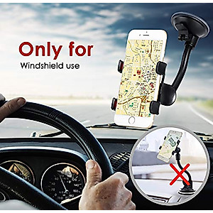 ivoler Car Phone Mount Windshield, Long Arm Clamp Universal Windshield with Double Clip Strong Suction Cup Cell Phone Holder Compatible with iPhone 13 12 11 Pro XS Max 7 8 6 Plus for Galaxy S22 Ultra