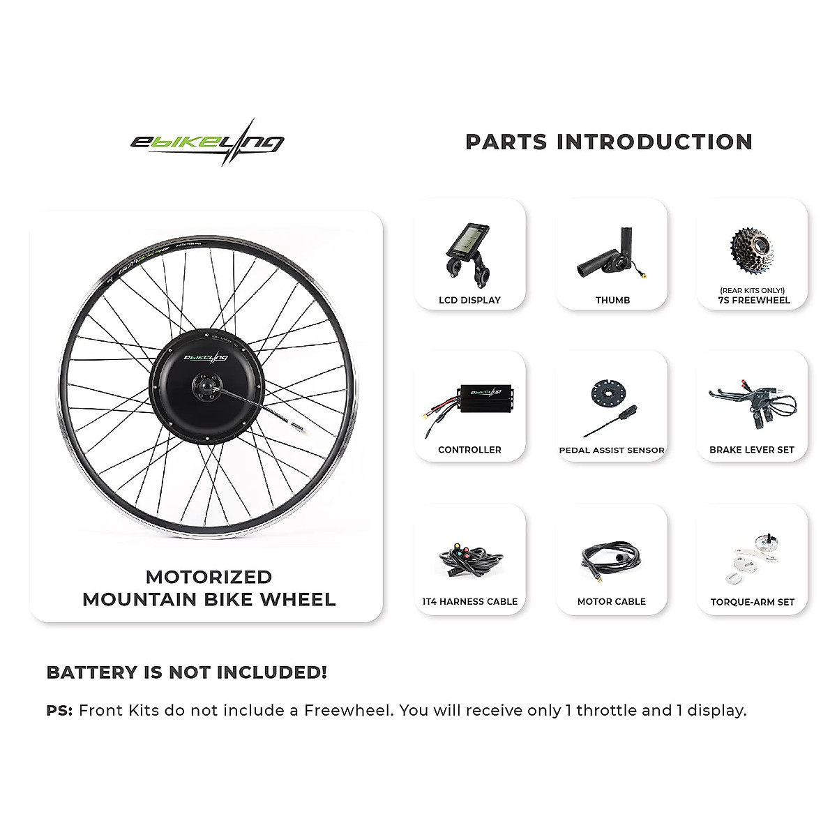 EBIKELING Waterproof Ebike Conversion Kit for Electric Bike 26" Fat Front or Rear Wheel Electric Bicycle Hub Motor Kit 1500W 1200W 750W 500W Electric Bike Conversion Kit