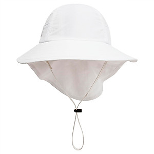 Muryobao Toddler Kids Baby Girls Boys Sun Hat Summer UPF 50+ UV Protection Caps Wide Brim Neck Flap Beach Play Fishing Hats White Age 1-3 Years