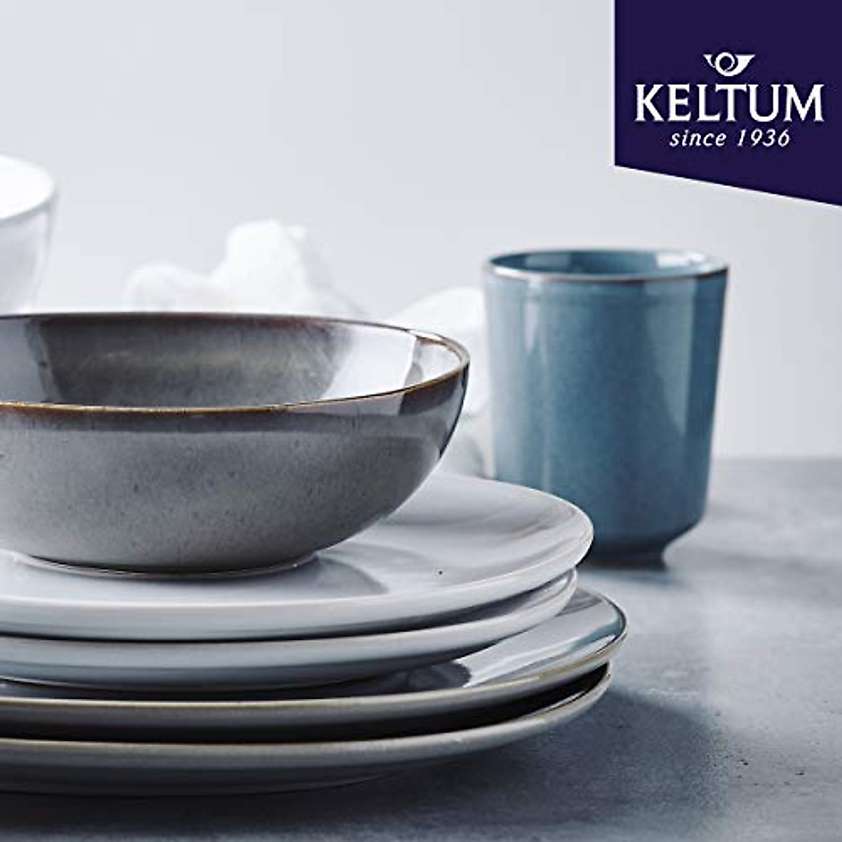 Keltum Smokey Blue Glazed Stoneware 8.5 oz. Mugs, Set of 2