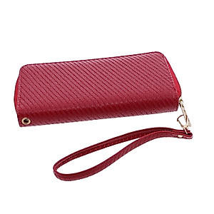 Textured Leather Zipper Wristlet Wallet -Red