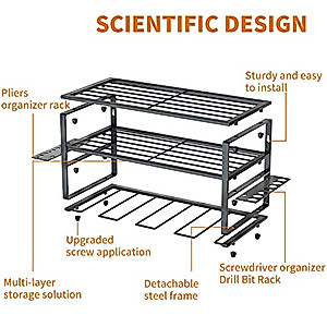 Power Tool Organizer, Garage Tool Organizers and Storage, 3 Layers Heavy Duty Metal Tool Shelf, Drill Holder Wall Mount, Utility Storage Rack for Cordless Drill Charging Station Screwdriver
