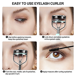 Zowor Eyelash Curler with Comb and Brush Fit All Eye Shape Curved Eyelash Curlers with 5PCS Silicone Refill Pad,Natural and Long Lasting Lash Curler for Women Make Up Gift(Blue)