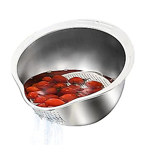 Stainless Steel Rice Washing Bowl Rice Washing Drain Basket Japanese Rice Washing Bowl With Side Drainer For Washing Fruits Vegetables