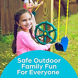 Jungle Gym Kingdom Playground Accessories - Pirate Ship Wheel for Kids Outdoor Playhouse, Treehouse, Backyard Playset Or Swingset - Wooden Attachments Parts (Green)