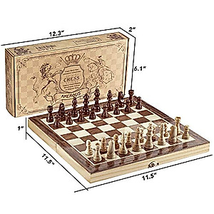 Amerous Chess Set, 12"x12" Folding Wooden Standard Travel International Chess Board Game Set with Magnetic Crafted Pieces