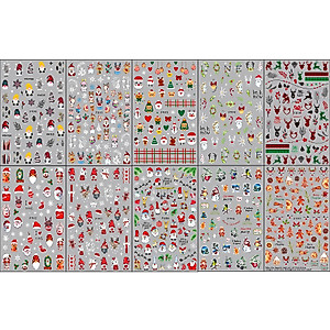 JMEOWIO 10 Sheets Christmas Nail Art Stickers Decals Self-Adhesive Pegatinas Uñas Snowflake Xmas Winter Holiday Cute Nail Supplies Nail Art Design Decoration Accessories