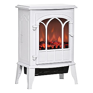 HOMCOM 22" Electric Fireplace Stove, Freestanding Fireplace Heater with Realistic LED Flame, Adjustable Temperature, Overheat Protection, 750W/1500W, White