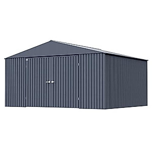 Arrow Shed Elite 14' x 12' Outdoor Lockable Gable Roof Steel Storage Shed Building, Anthracite