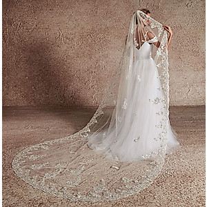 EllieHouse Womens Embroidery Lace Ivory Wedding Bridal Veil With Comb S60IV