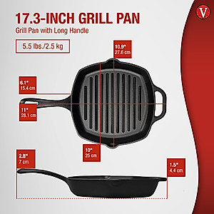 Victoria Cast Iron Grill Pan. Square Grill Pan, Seasoned with 100% Kosher Certified Non-GMO Flaxseed Oil, Black