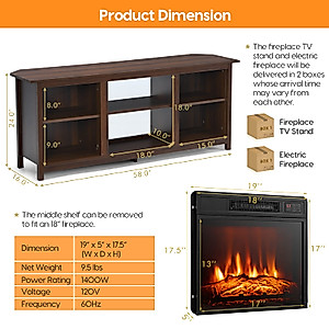 Electric Fireplace TV Stand for 65 Inch TV, 58 Inch Farmhouse Entertainment Center with 18" Fireplace, 6H Timer & Remote Control, 4 Storage Cabinet, Brown
