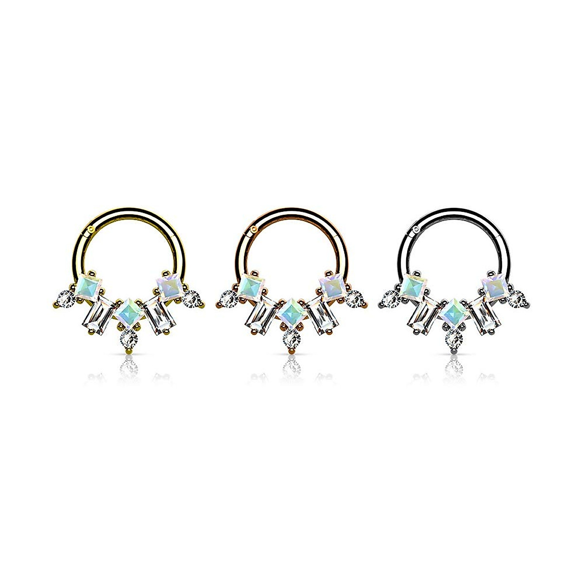 Pierced Owl 16GA Stainless Steel Multi CZ Crystal Fan Cartilage Helix Daith Septum Hinged Segment Ring (Silver Tone)