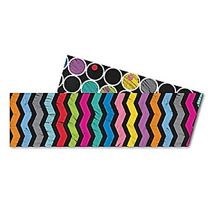 Carson Dellosa 36 Ft Straight Colorful Chalkboard Bulletin Board Borders, 12 Double-Sided Zig Zag and Polka Dot Border for Classroom Bulletin Boards