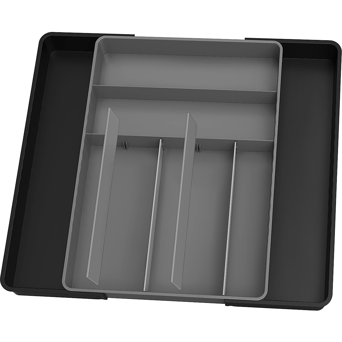 Simple Houseware Kitchen Drawer Flatware Organizer, Black/Gray