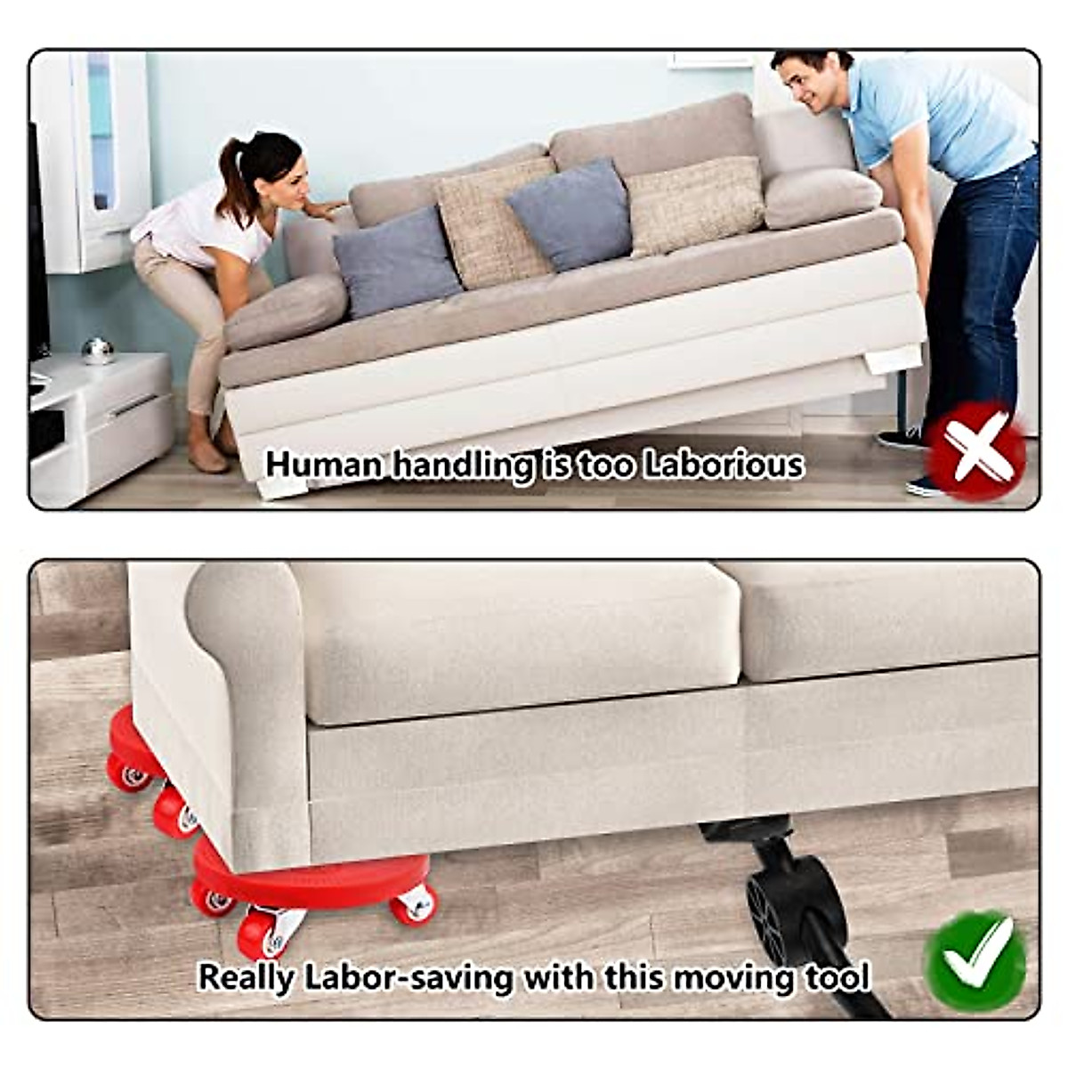 Furniture Mover with Wheels & Furniture Lifter Set, 780lbs Capacity, 360° Rotation Wheels Furniture Dolly for Moving Heavy Duty Furniture