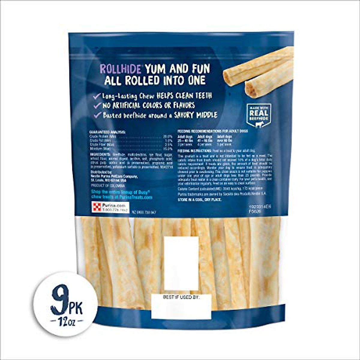 Purina Busy Rawhide Small/Medium Breed Dog Bones, Rollhide - 9 ct. Pouch