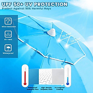 Beach Umbrella - 6.56FT Arc Length, 5.9FT Diameter Portable Beach Umbrellas for Sand Heavy Duty Wind with Air Vents, Adjustable Tilting Pole with 8 Ribs UV 50+ and Carry Bag