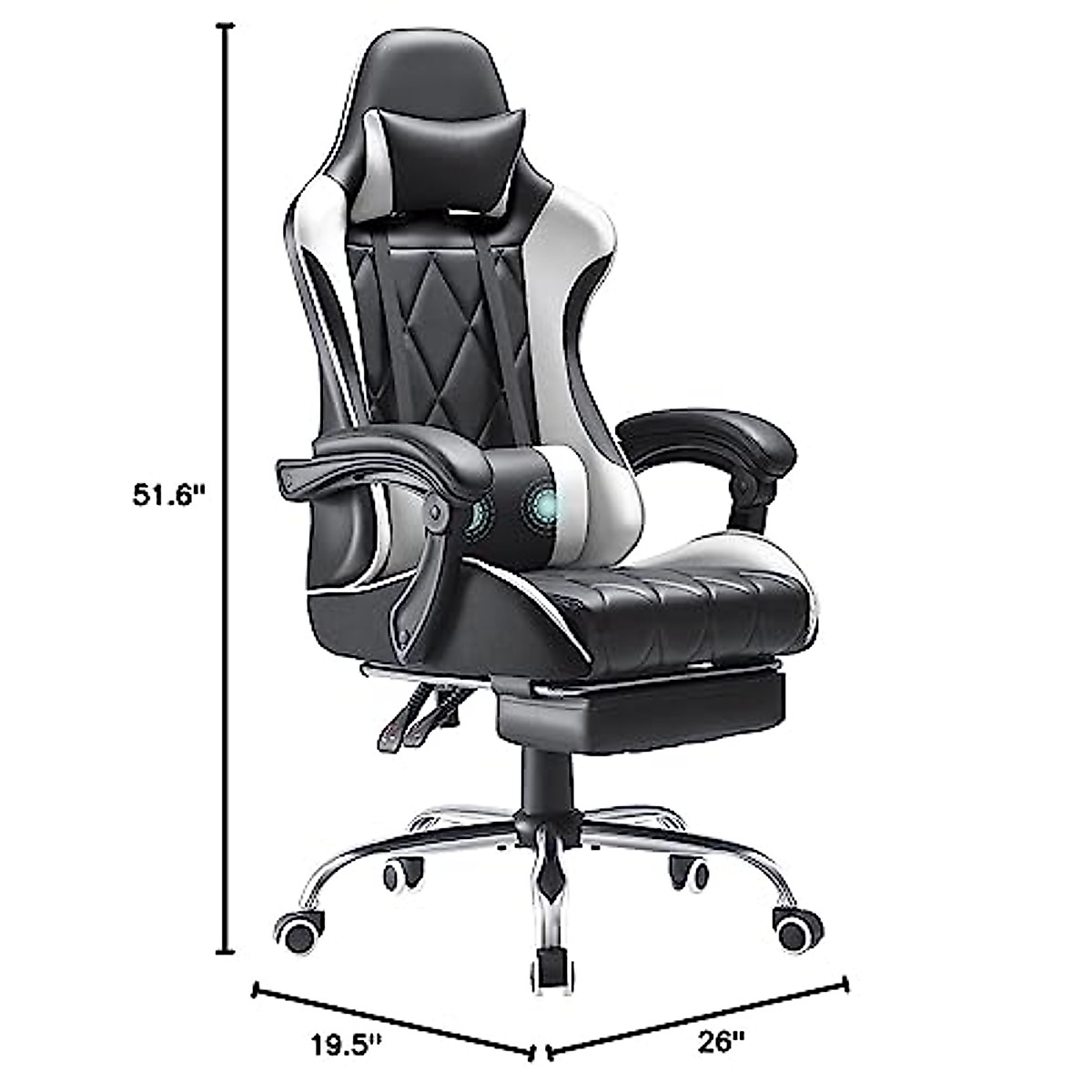 Homall Gaming Chair, Computer Chair with Footrest and Massage Lumbar Support, Ergonomic High Back Video Game Chair with Swivel Seat and Headrest (White)