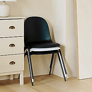 Roomnhome Stackable self-Assembly Plastic seat and Durable Steel Frame Kitchen, Dining, Bedroom Chair Set of 2(White)