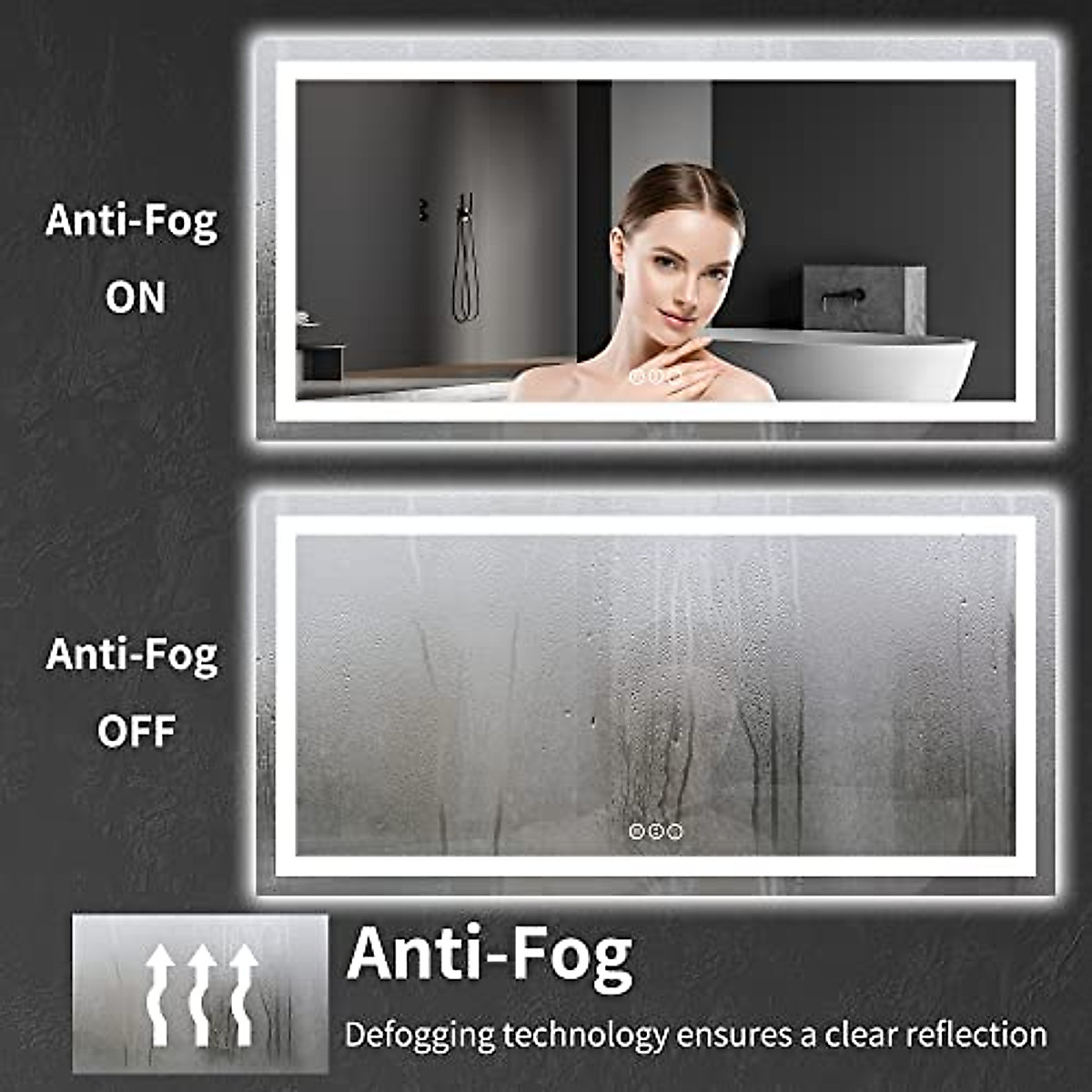 ISKM Large led Bathroom Mirror for Bathroom 96x36 Backlit and Front Vanity Mirror for Wall Anti-Fog, Dimmable, Memory Function Suitable for high-end Hotels, Villas or spas