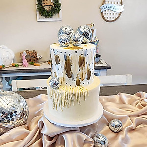 48 PCS Mirror Ball Cake Decorations - Reflective Ornaments for 70s Disco Themed Parties, Christmas Trees & Dance Music