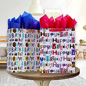 Elephant-package 2Pcs 12.6&quot; Large Happy Birthday Gift Bags with Tissue Paper for Birthday Party.
