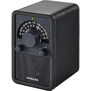Sangean WR-15BK AM/FM Table Top Wooden Radio, Black Leatherette (Renewed)