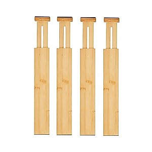 ZHU CHUANG Bamboo Drawer Organizer Adjustable Kitchen Drawer Dividers for Dresser,Bedroom,Bathroom,Office (Pack of 4)