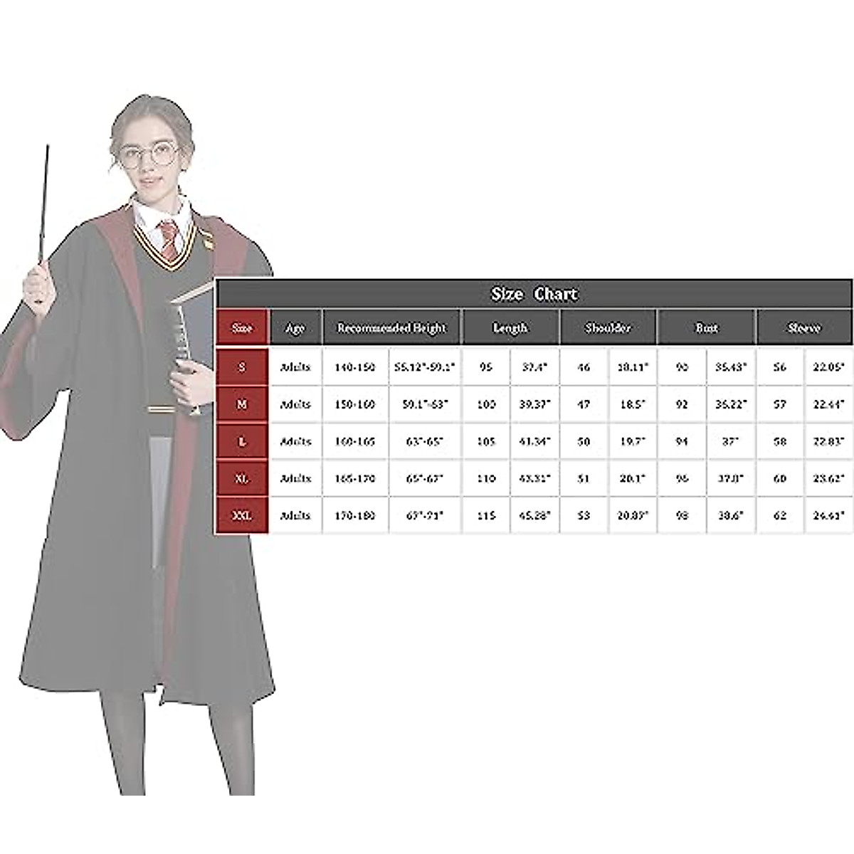 Magic Robe Four Magic College Styles Wizard Witch Cape School Uniform Hooded Cloak Windcoat Halloween Costume (Red, 150)