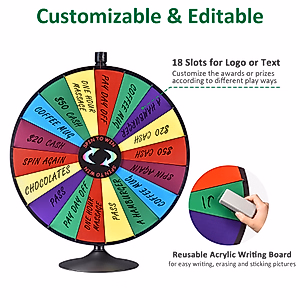 WinSpin 36 Inch Heavy Duty Prize Wheel Dual Use Adjustable Tabletop and Floor Stand Large Fortune Wheel with Dry Erase Marker & Eraser 18 Slots Spinning Wheel for Carnival Spinner Game Tradeshow