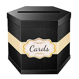 ROSEGLD Card Box, Card Receiving Box with Ribbon 14x12x12 Inches, Elegant Card Box Holder for Wedding, Graduation, Birthday, Baby Shower, Engagement (Black)
