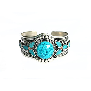 Multi-Stone Blue Stabilized-Turquoise Adjustable Cuff Bracelet | Unique Boho Jewelry for Men & Women