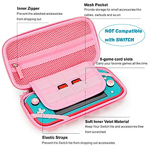 Tscope Cute Carrying Case for Nintendo Switch Lite, Pink Sakura Portable Hard Shell Girls Travel Storage Bag, with Glass Screen Protector & Thumb Grip Caps (Switch Lite Pink)