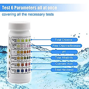6 in 1 Swimming Pool & Spa Test Strips 50 Count Spa Test Strips for Hot Tub Quick & Accurate Pool Test Strips for Total Chlorine/Free Chlorine/Cyanuric Acid/Total Hardness/PH/Total Alkalinity