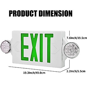 VTYXCTIGJ Green LED Exit Sign Emergency Lights with 2 Adjustable Head Lights, Green Letter Emergency Exit Light with Battery Backup for Restaurant, Commercial, Family Emergency, UL-Listed