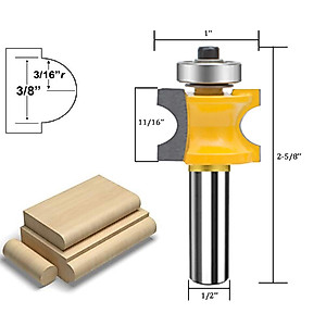 TAIWAIN 5PCS Router Bit Set 1/2 Inch Shank Woodworking Cutter, Half Round Bearing Bullnose Milling Cutter Bits, Carbide Tipped Round Edge Cutting Ball Blade Radius 1/8" 3/16" 1/4" 5/16" 3/8" (E-S04)