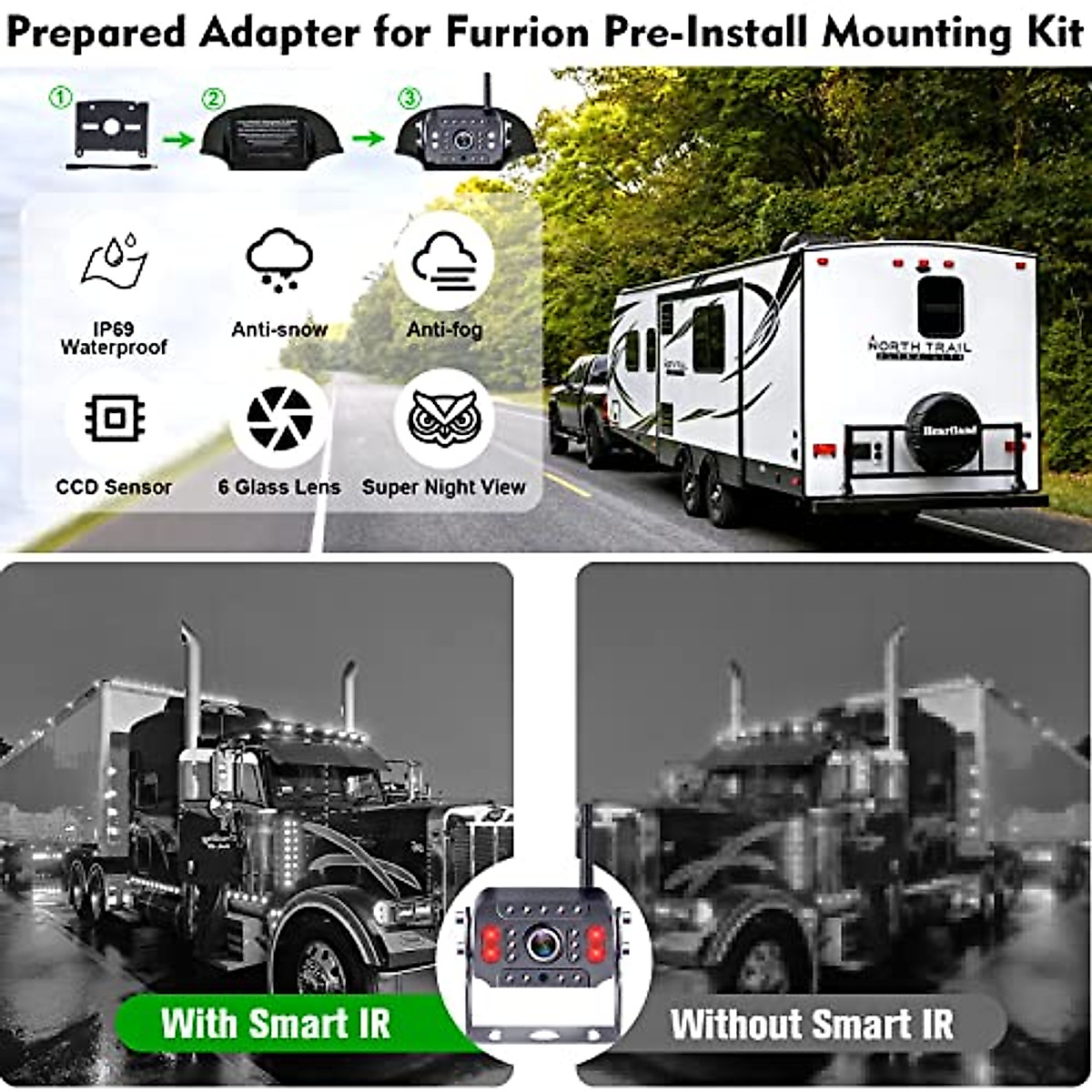 LeeKooLuu Wireless Backup Camera for RV HD 1080P 7 Inch Touch Button Monitor High-Speed Rear View System Compatible RVs Trailers Trucks 5th Wheel DIY Grid Lines F06