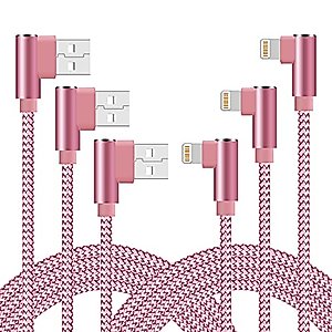iPhone Charger 10 ft 90 Degree Lightning Cable 3 Pack MFi Certified Lightning Cable Nylon Braided Right Angle iPhone Charging Cable for iPhone 13 12 11 Pro X XS XR 8 Plus 7 6 5(Rose Gold,10 Foot)