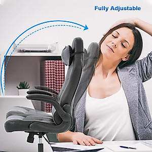 BestOffice PC Gaming Chair Ergonomic Office Chair Desk Chair with Lumbar Support Flip Up Arms Headrest PU Leather Executive High Back Computer Chair for Adults Women Men (Grey)
