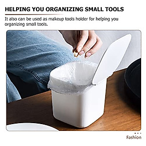 DOITOOL Organizer Round Kitchen Table Table Trash Can Mini Wastebasket Compost Bin Countertop Plastic Garbage Can with Press Type Lid for Bathroom Vanity Countertop White Portable Jewelry Small