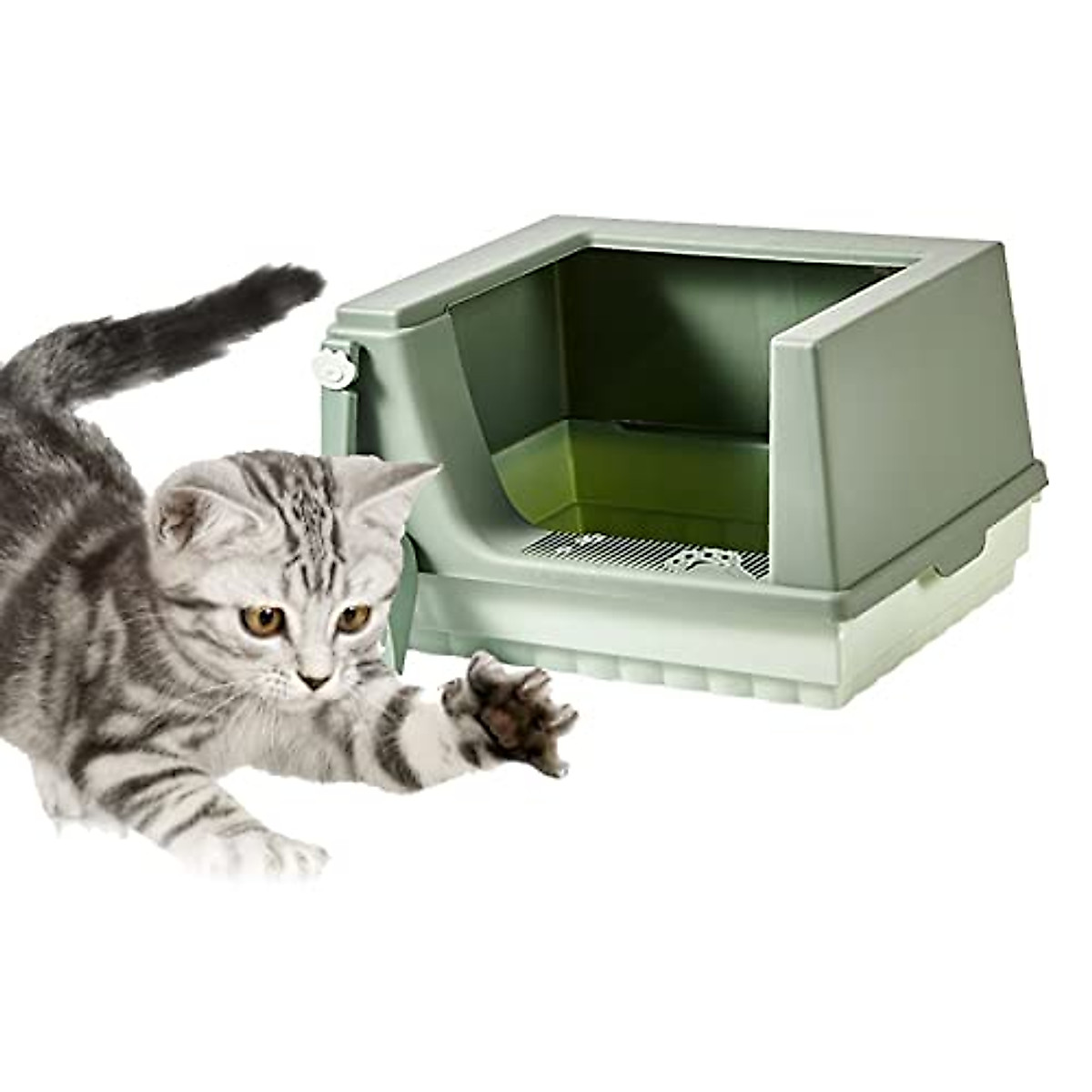 Prevent Semi Enclosed Litter Box with High Side Heightening Anti-Splashing Cat Toilet with Litter Sifting Scoop, Prevent Sand Leakage Deodorizing Cat Pan Easy to Clean and Assemble