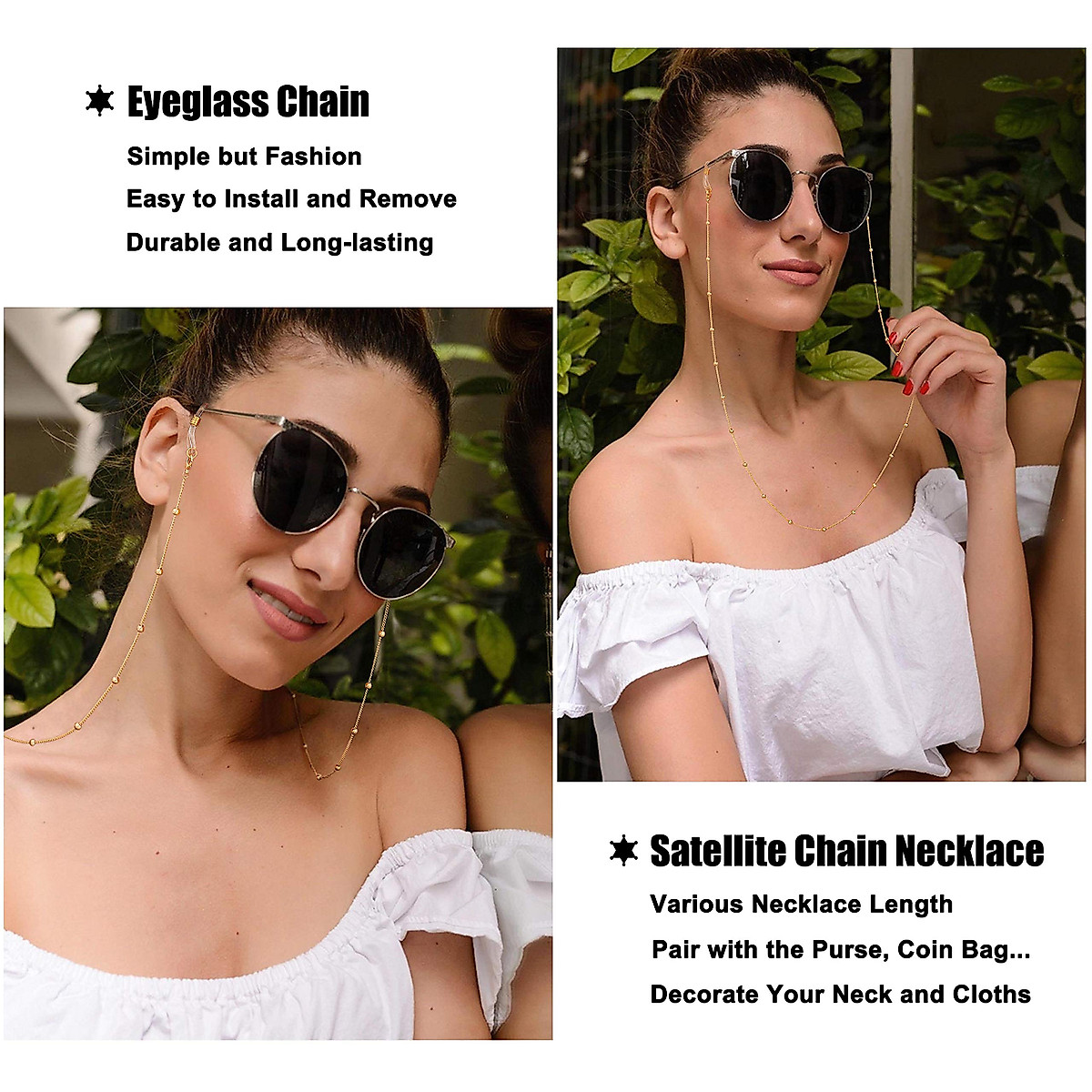 PEARLADA 18K Gold Plated Eyeglass Chain for Women Sunglasses Strap Holder Reading Glasses Retainer Handmade Around Neck Jewelry Gift for Christmas Fashion Gold Beaded Chain String Cord Lanyard