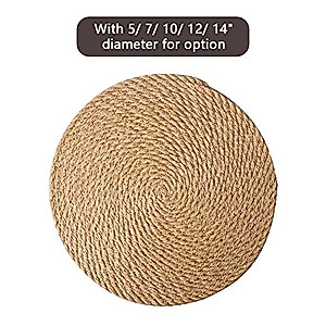 Homtoozhii Woven Placemats 14 inch Round Braided Placemat for Dining Table Heat Resistant Anti-Slid Jute Mats Table Mat for Dish Plate Pot Teapot