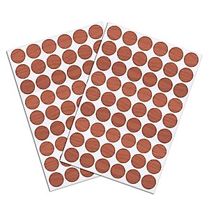 uxcell Screw Hole Covers Stickers Textured Plastic Self Adhesive Stickers for Wood Furniture Cabinet Shelve Plate 21mm Dia 108pcs in 2Sheet Cherry