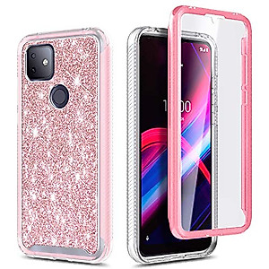 NZND Case for T-Mobile REVVL 4 Plus with Built-in Screen Protector, Full-Body Protective Shockproof Rugged Bumper Cover, Impact Resist Durable Phone Case -Glitter Rose Gold