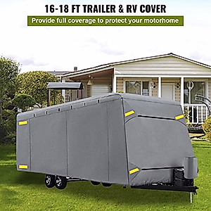 VEVOR RV Cover, 16'-18' Travel Trailer RV Cover, Windproof RV & Trailer Cover, Extra-Thick 4 Layers Durable Camper Cover, Waterproof Ripstop Anti-UV for RV Motorhome with Adhesive Patch & Storage Bag