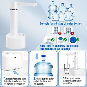 Desktop Water Bottle Dispenser, USB Charging Automatic Drinking Water Bottle Pump for 5 Gallon & Universal Bottles, Portable Electric Water Dispenser for Home, Office, Outdoor, Black